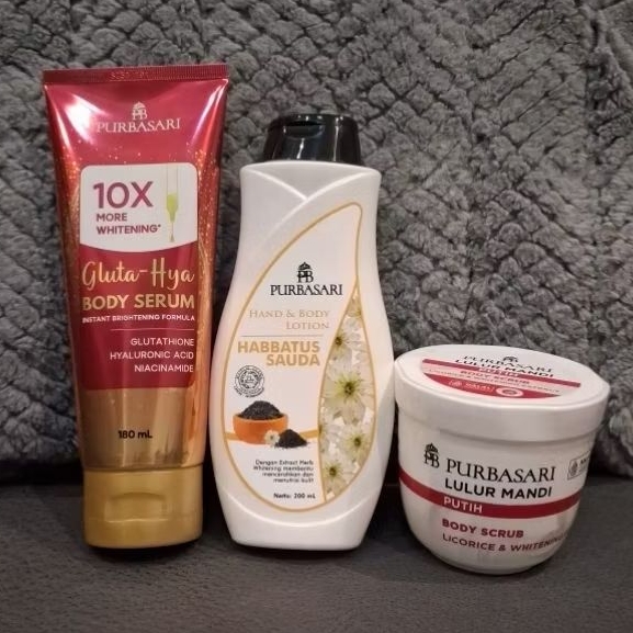 Jual 3 PURBASARI BODY SERUM GLUTA HYA+ HAND BODY LOTION 200 ML+LULUR ...