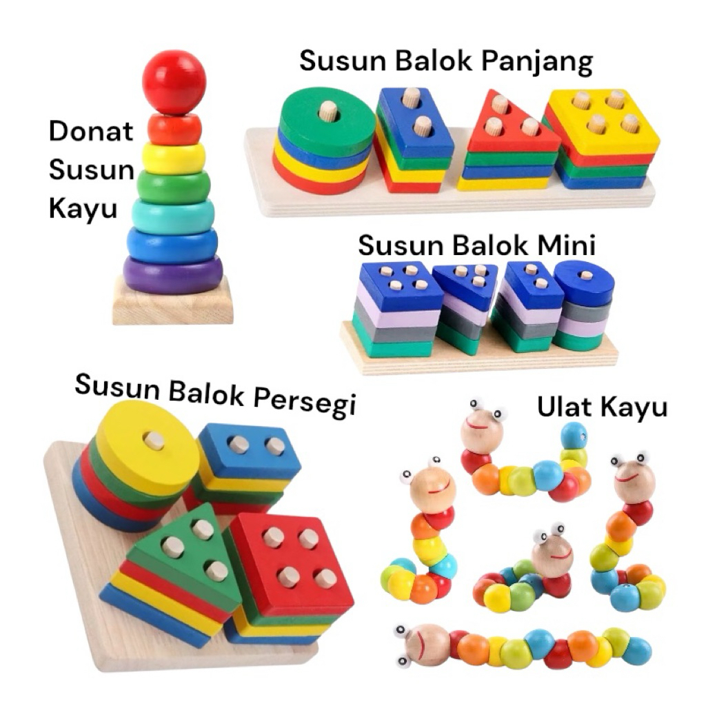 Jual Mainan Edukasi Kayu Susun Balok & Donat | Montessori Wooden Toys ...