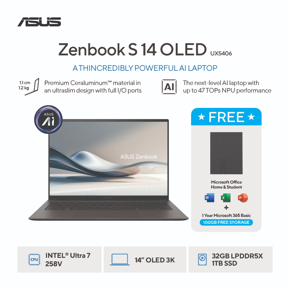 Jual Asus Zenbook S14 OLED 3K Touchscreen UX5406SA Intel Ultra 7 258V ...