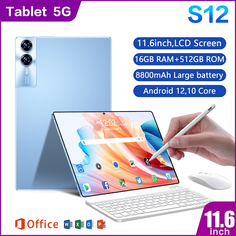 Jual Tablet S12 16GB/1024GB 11.6" Layar Penuh Android13 5G Dual SIM ...