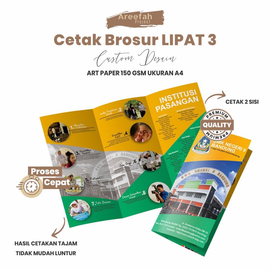 Jual Areefah Cetak Brosur Lipat 3 A4 Trifold Custom Desain Full