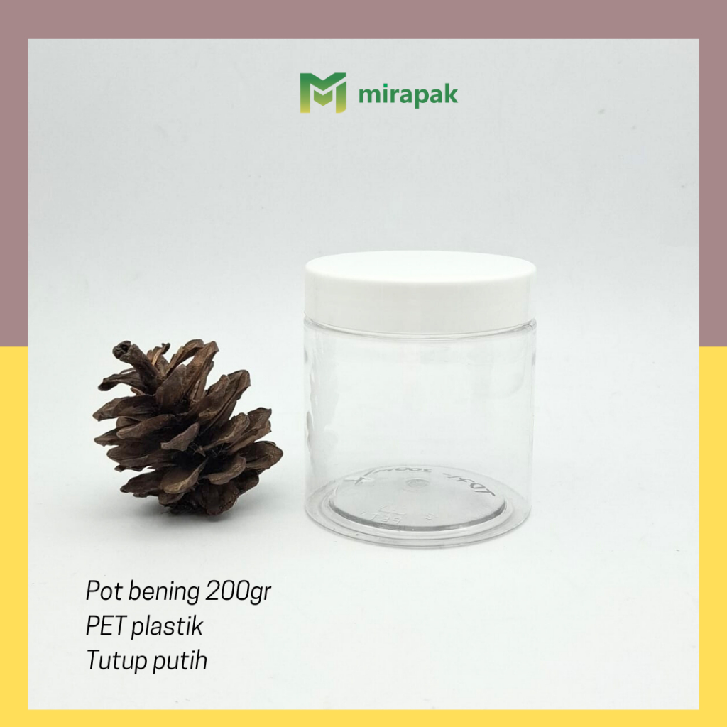 Jual JAR PLASTIK 200GR BULAT BENING CLEAR PET - TUTUP PUTIH - LENGKAP ...