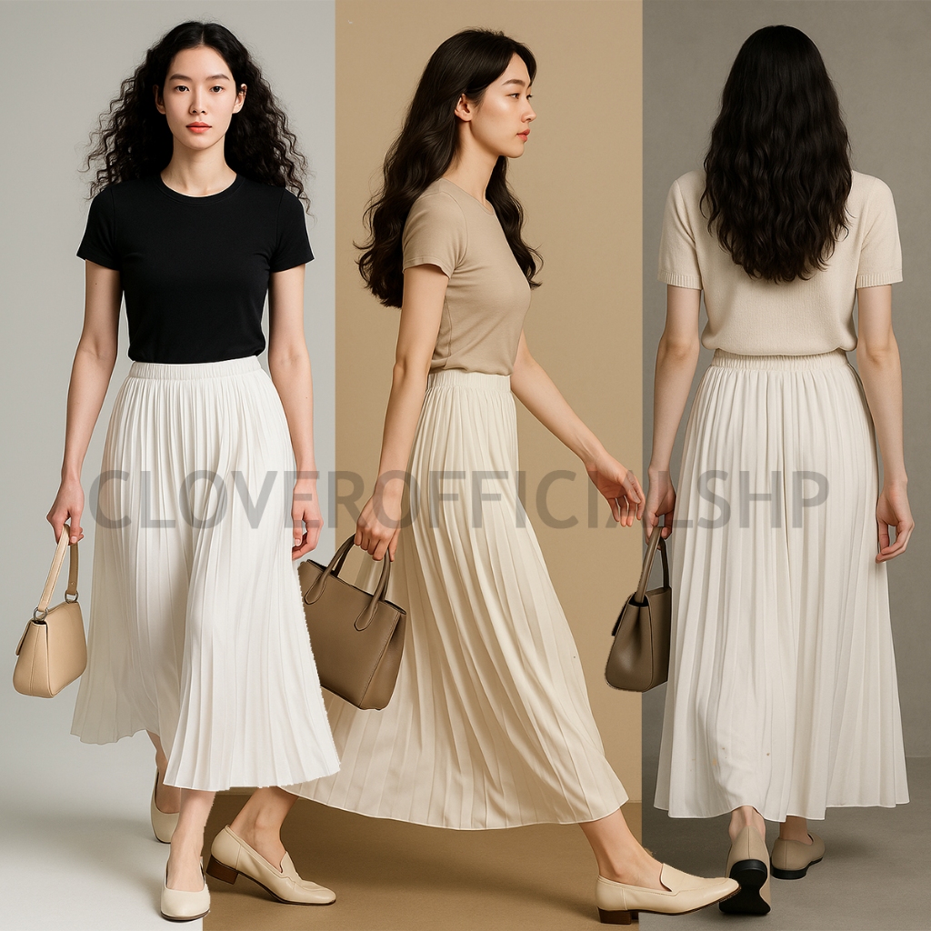 Jual Rok Plisket Panjang Putih Korea | Rok Muslim Elegan Wanita ...