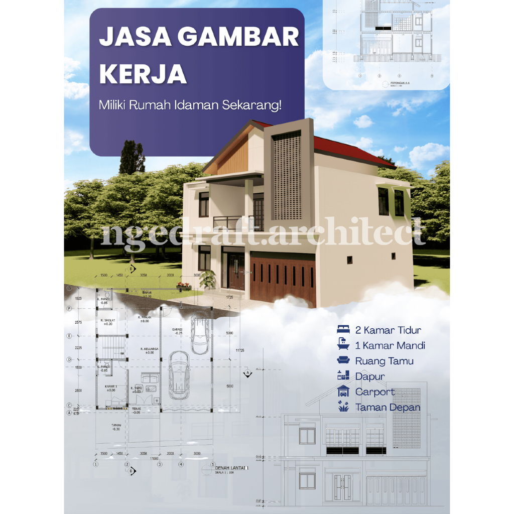 Jual Jasa Gambar Kerja RUMAH DENAH, POTONGAN, MEP AUTOCAD, SKECTHUP ...