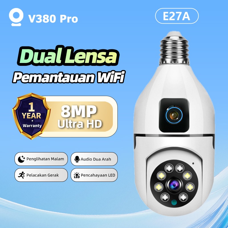 Jual CCTV IP WiFi E27A Camera Dual Lens Kamera Lampu Bohlam PTZ V380 ...