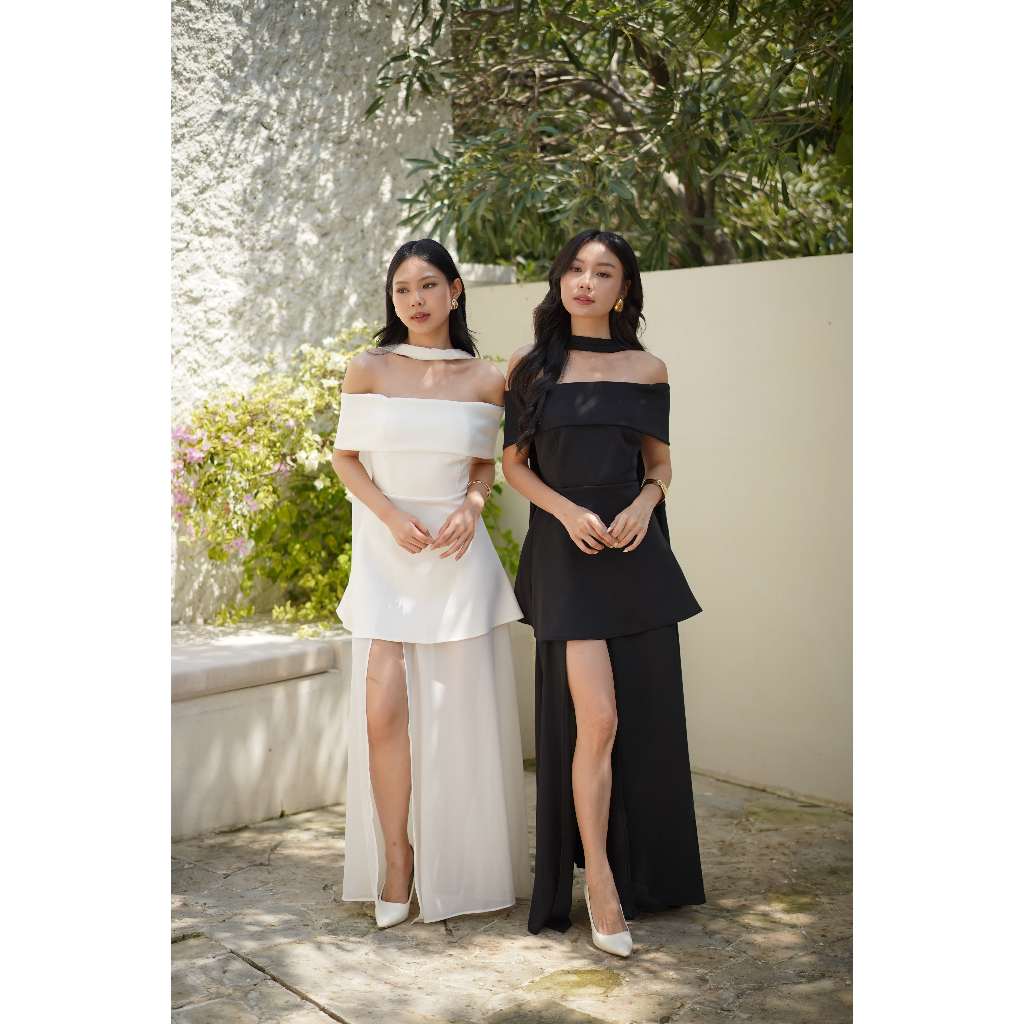 Jual Molia Sheer Sabrina Dress Scuba Layer Transparant Maxi Slit Dress ...