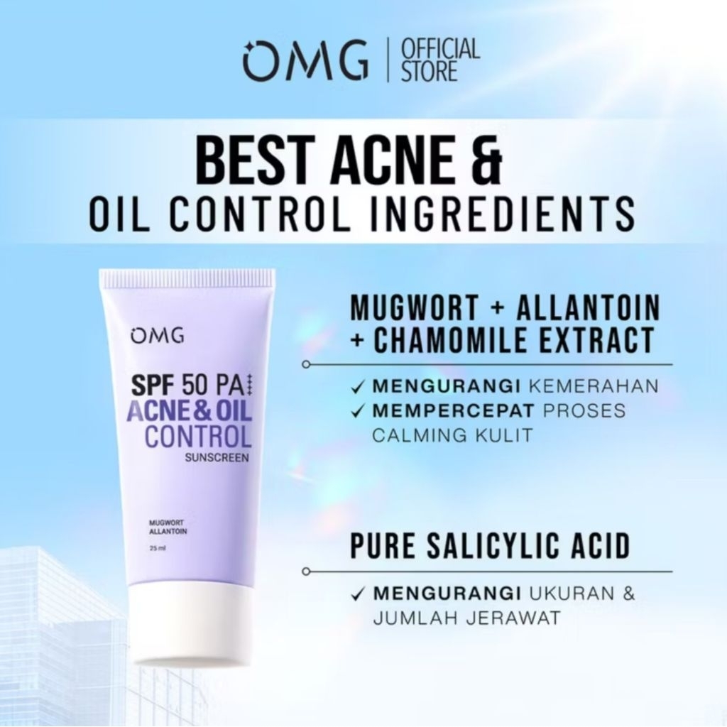 Jual OMG Oh My Glow Acne & Oil Control Sunscreen SPF50 PA++++ 25ml ...
