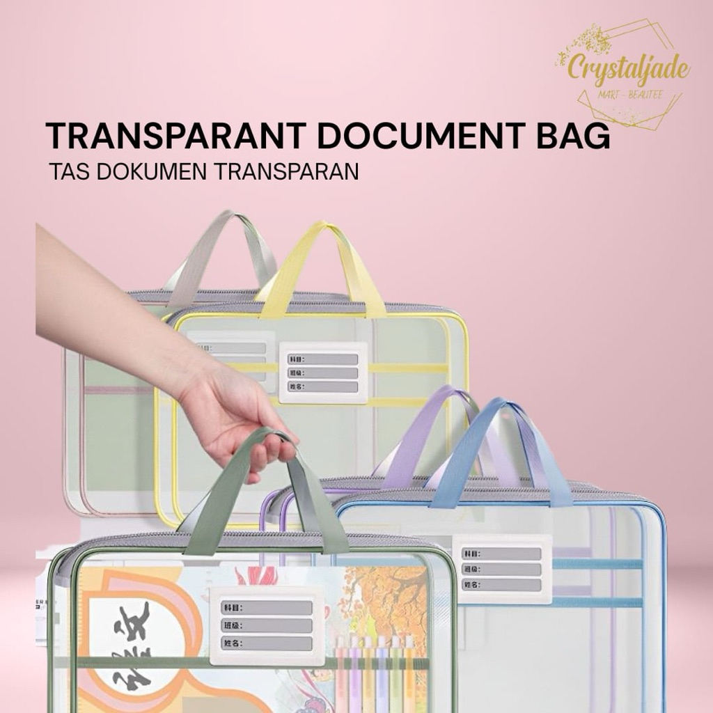 Jual Tas Dokumen Transparan A4 dengan Resleting Ganda & Tali Pegangan ...