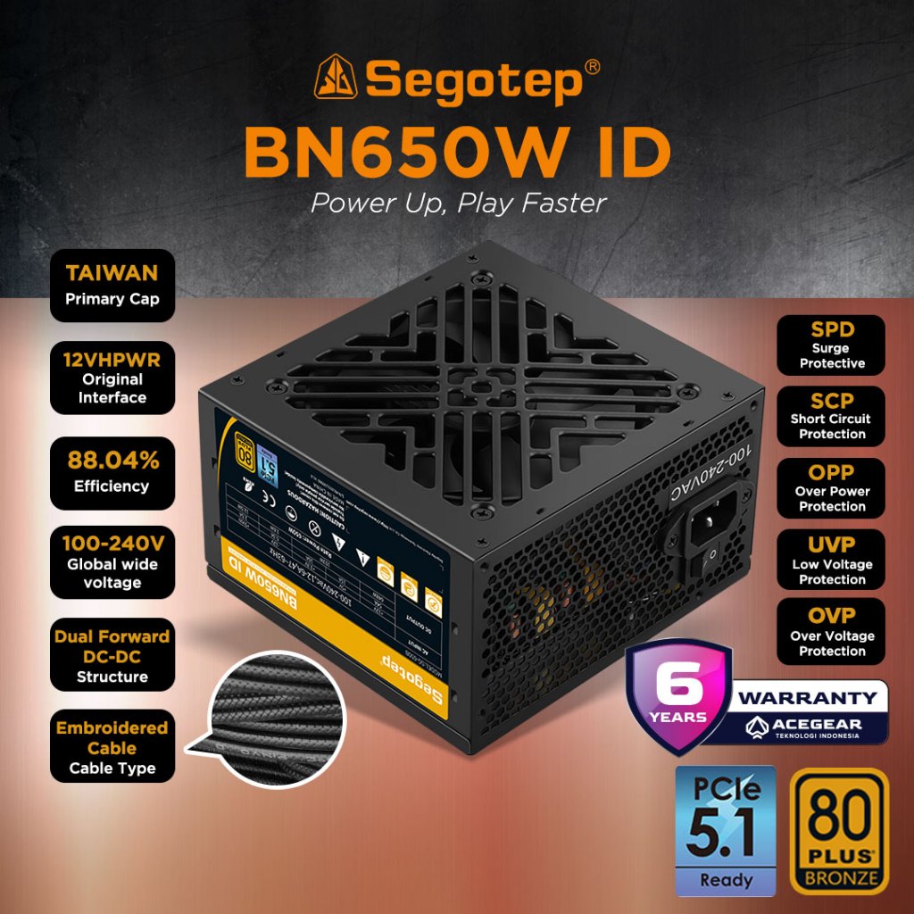 Jual SEGOTEP BN650W ID ATX 2.3 PCIE 5.1(650W 80PLUS BRONZE PSU Flat ...