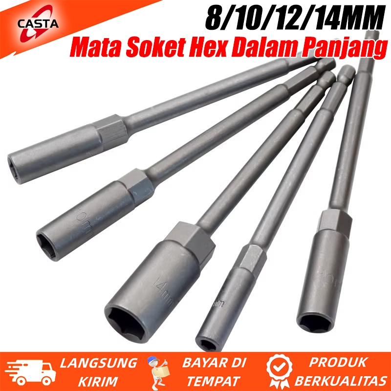 Jual CASTA Mata Socket Hexagonal 8mm 10mm 12mm Mata Kunci Shock Panjang ...
