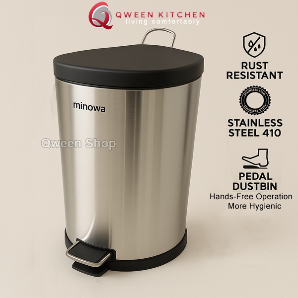 Jual Minowa Tong Sampah Injak Premium Stainless Steel Anti Karat 5L, 9L, 12L, 20L / Dustbin ...