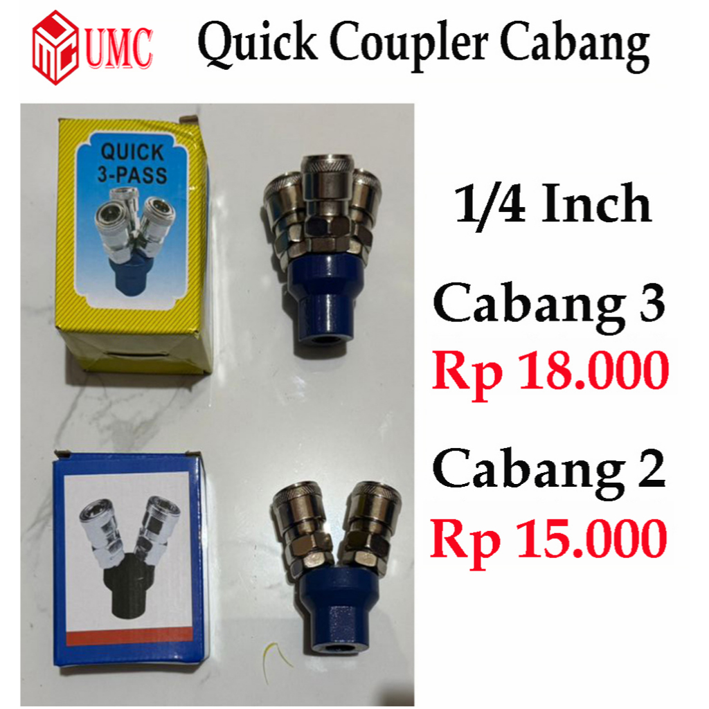 Jual Quick coupler Cabang 2 & 3 Way Sambungan Selang Angin 2 3 Cabang ...