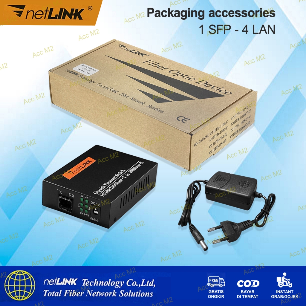 Jual Media Converter SFP Gigabit 1 SFP to 4 LAN Ethernet Gigabit Fiber ...
