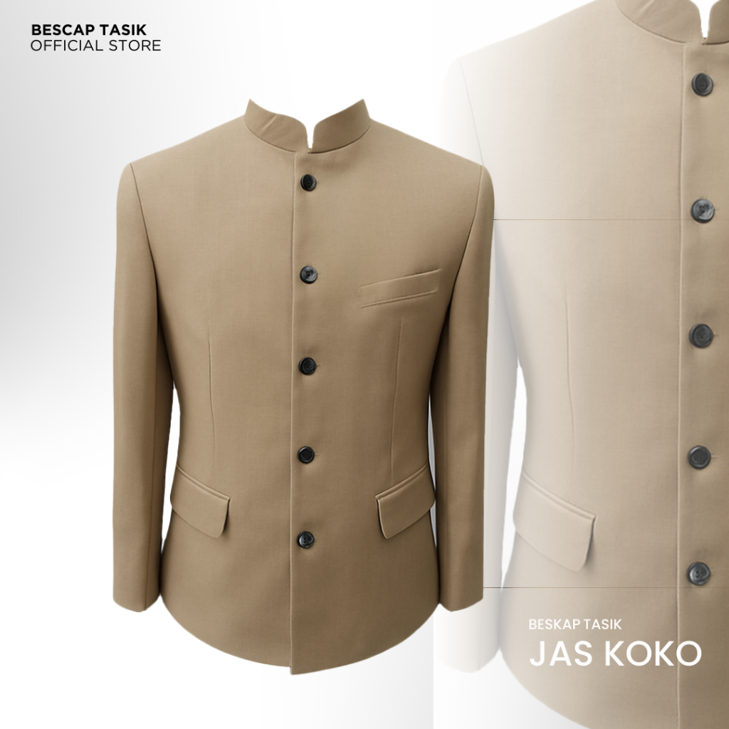 Jual Beskap Jas Koko Coklat Muda Polos Saku Tutup Warna Alam Pria ...