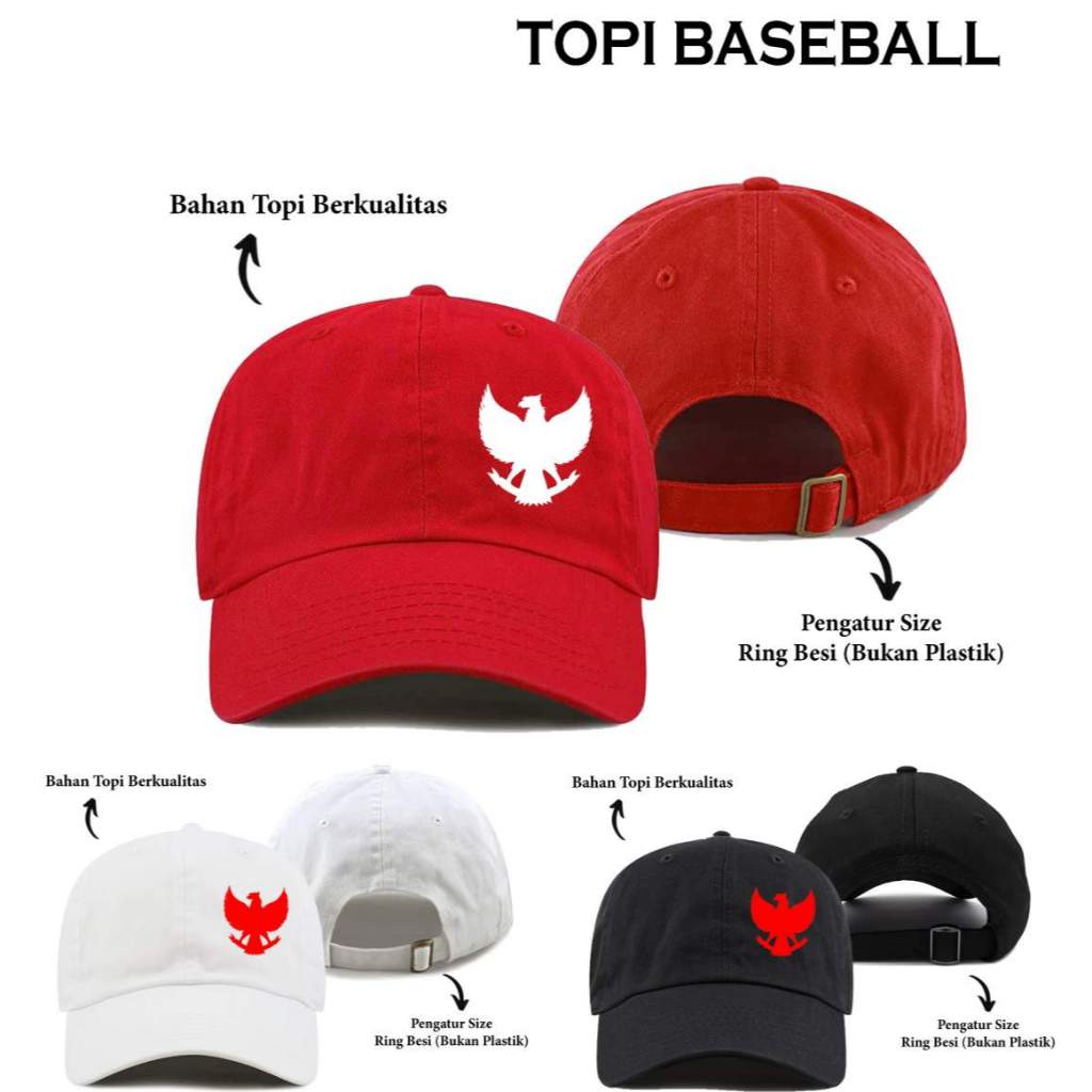 Jual Topi Baseball Sablon Lambang Garuda Indonesia Polos Merah Putih ...