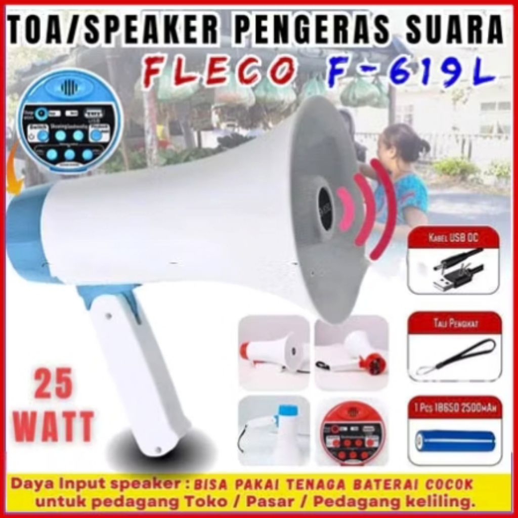 Jual Megaphone Gagang Baterai Lithium Fleco 619L / Pengeras Suara Fleco ...