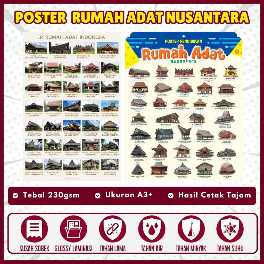 Jual Poster Rumah Adat Indonesia A3+ – Media Belajar Sekolah & Rumah ...