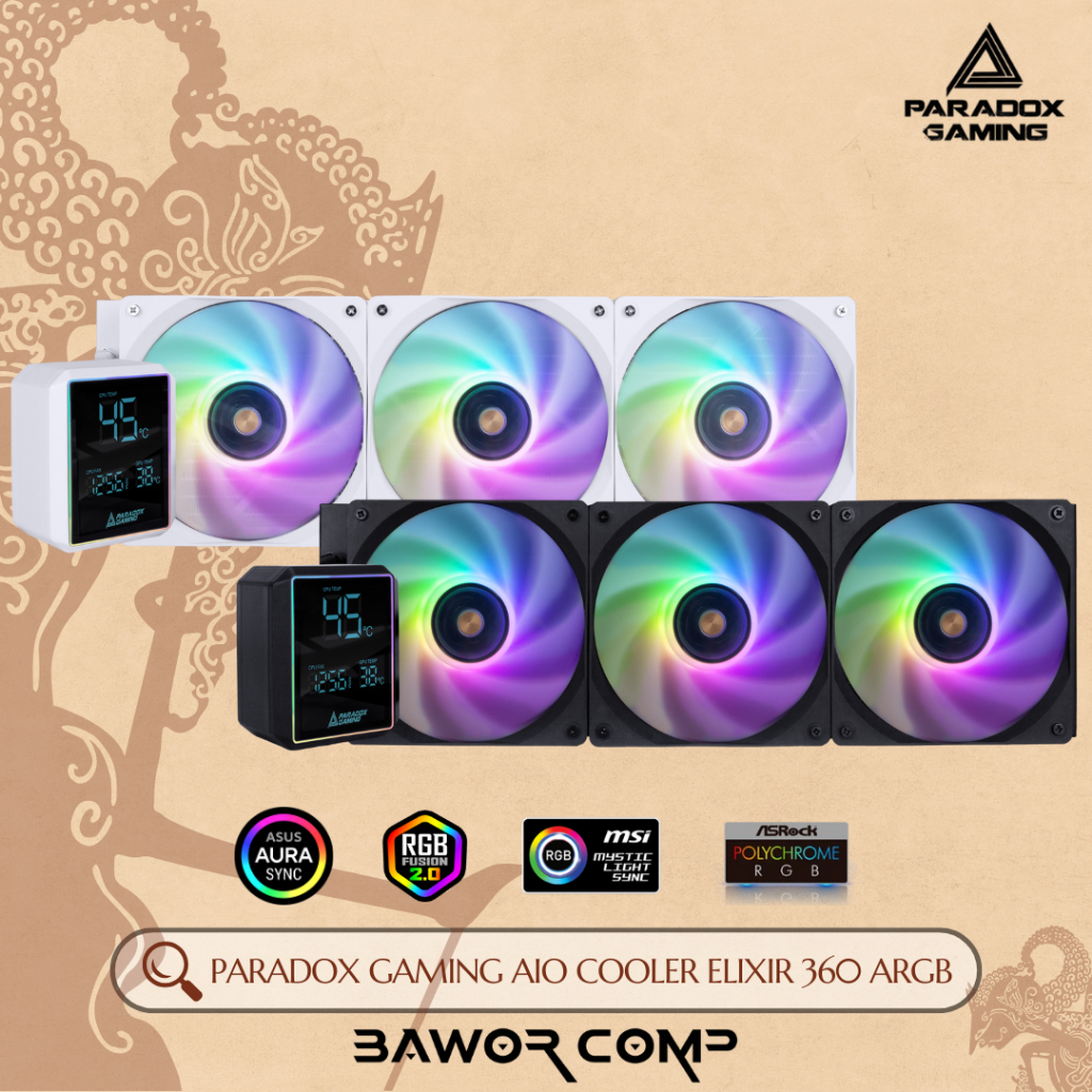 Jual Paradox Gaming ELIXIR 360 ARGB Black / White w/ LCD Display 360mm ...