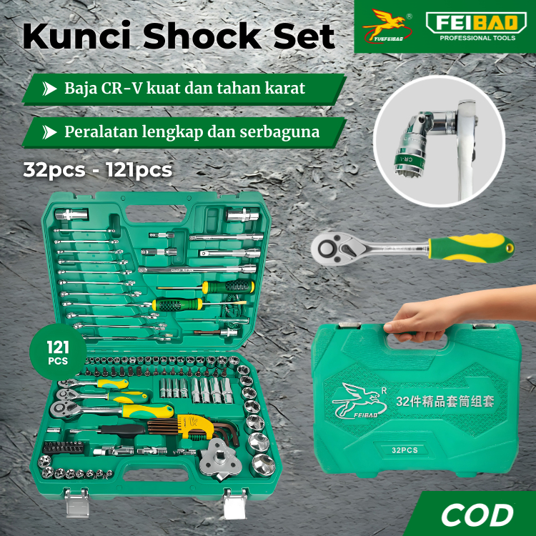 Jual FEIBAO Kunci Shock Set Lengkap Isi 32 - 121 Pcs Tool Kit Set ...