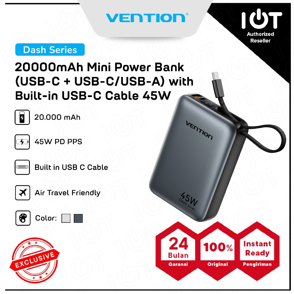 Jual Vention Universal Powerbank Dash Series 20000mAh 45W PD PPS LED ...