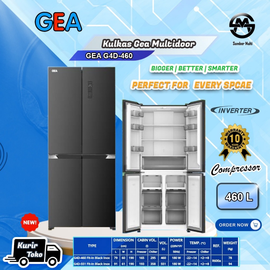 Jual Kulkas Gea G4D 460 - Multidoor 4 Pintu, 460 Liter Warna Black Inox G4D460 Garansi Resmi ...