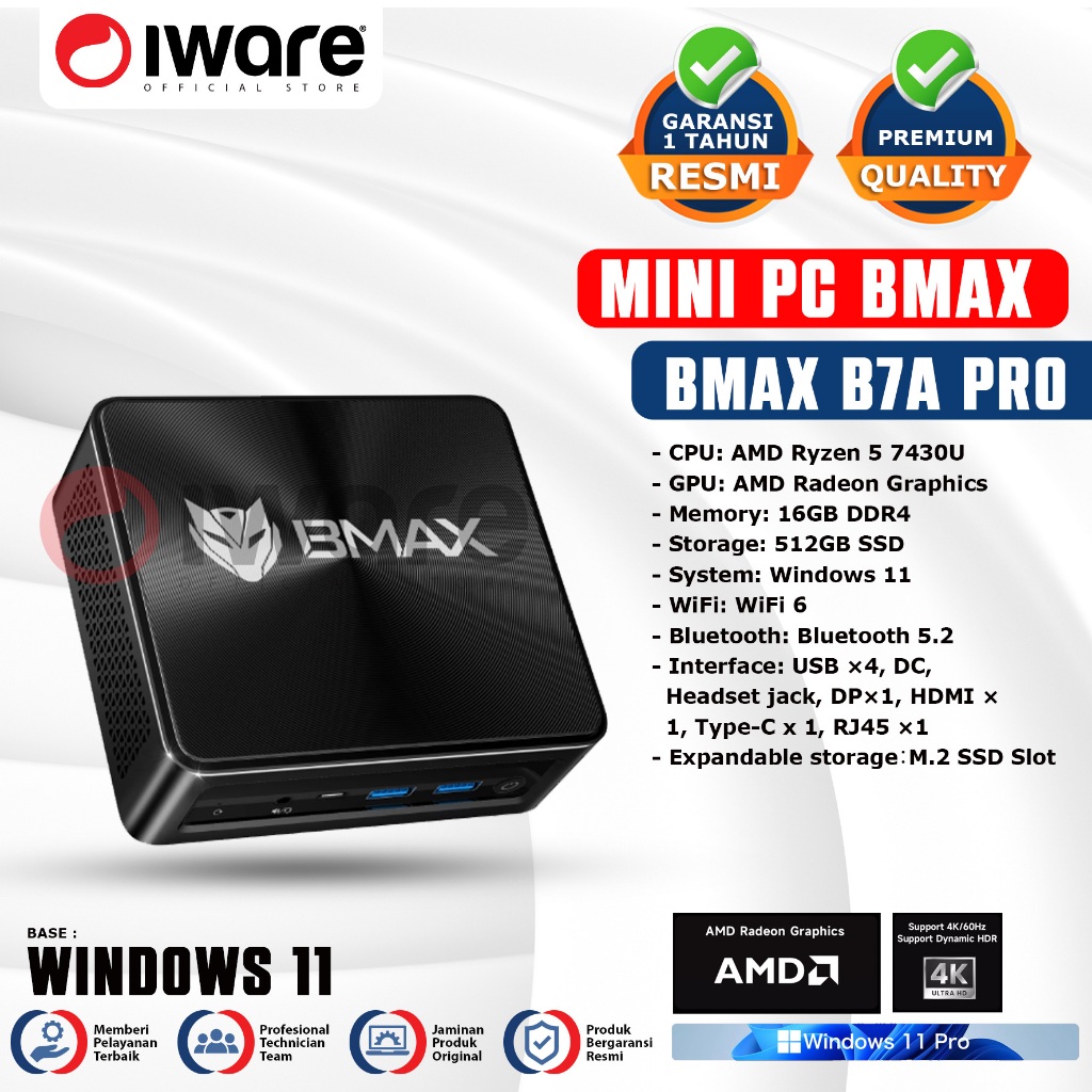 Jual Iware Mini Pc Bmax B7A PRO Amd Ryzen 5 7430u 16/5125GB Wifi ...