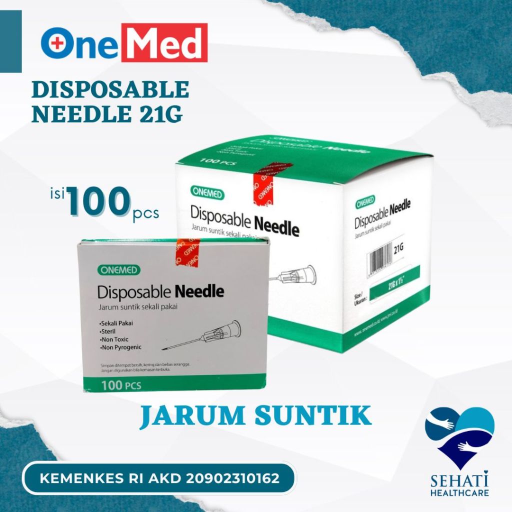 Jual Onemed Disposable Needle 21G Jarum Medis Kesehatan 21 G x 1.5 ...