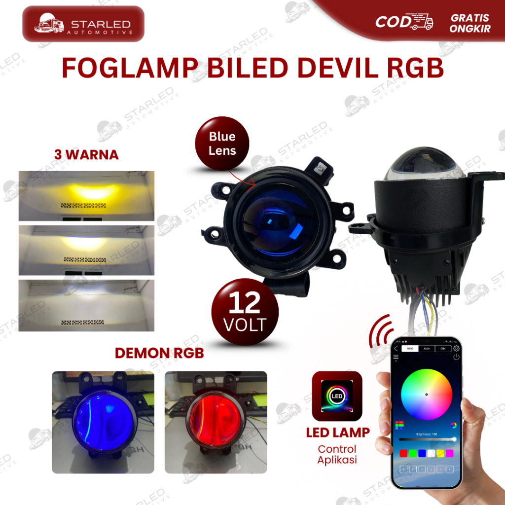 Jual Foglamp Biled Devil RGB Setting Via Aplikasi 3 Inch 12V Blue Lens ...