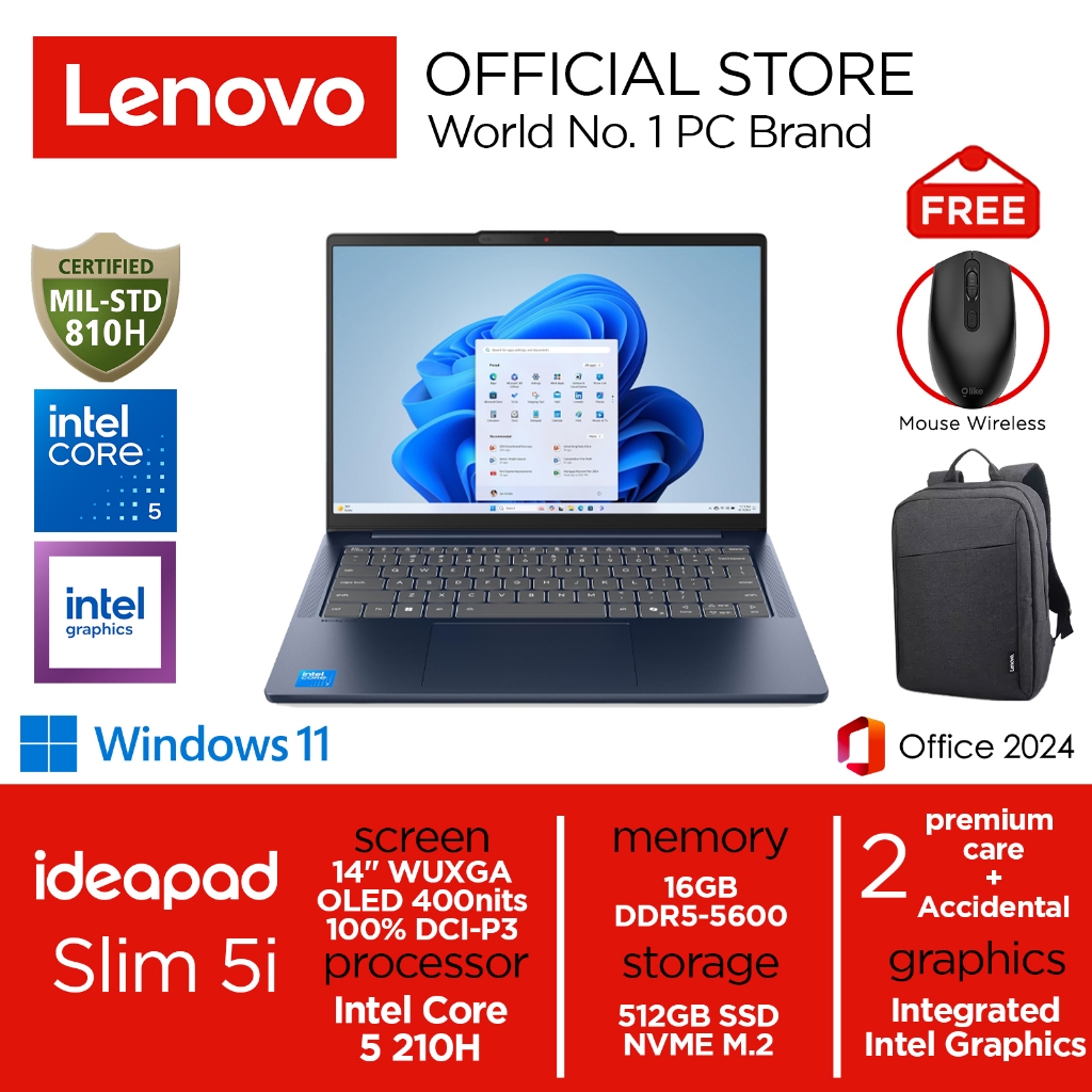 Jual Lenovo Ideapad Slim 5i Core 5 210H 512GB SSD 16GB WUXGA OLED 100%sRGB Win11+OHS | Shopee ...