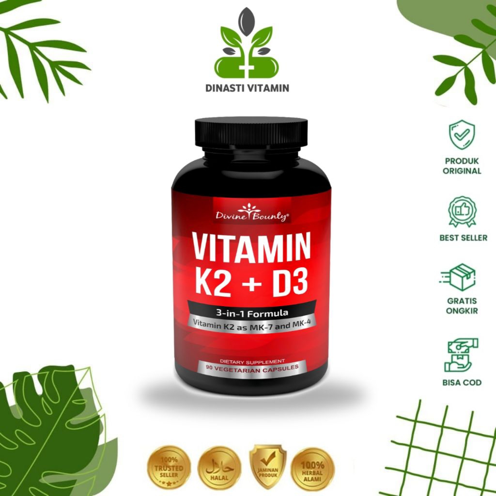 Jual Divine Bounty Vitamin K2 + D3 Formula 3 In 1 (MK 7 + MK 4) Isi 90 ...