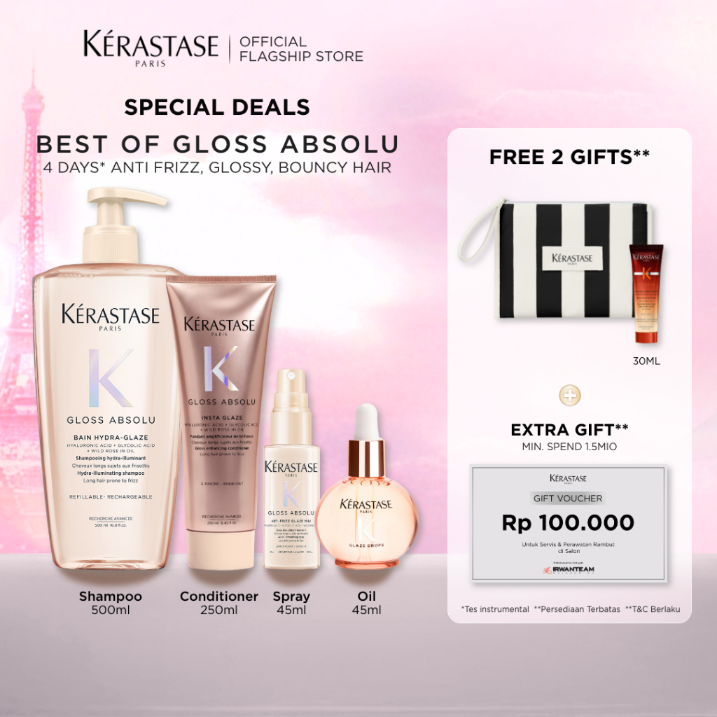 Jual [New Launch] Kerastase Gloss Absolu Glossy Hair Complete Set - Bain Hydra Glaze 500ml ...