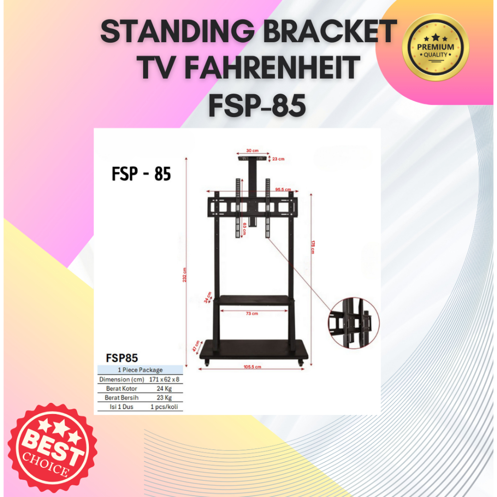 Jual Standing Bracket TV Fahrenheit FSP-65 FSP-85 Roda Besi Kuat 32 43 ...