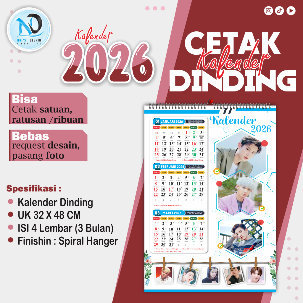 Jual Kalender 2026 RING ( 4 Lbr = 3 Bulan ) Custom Desain | Shopee ...