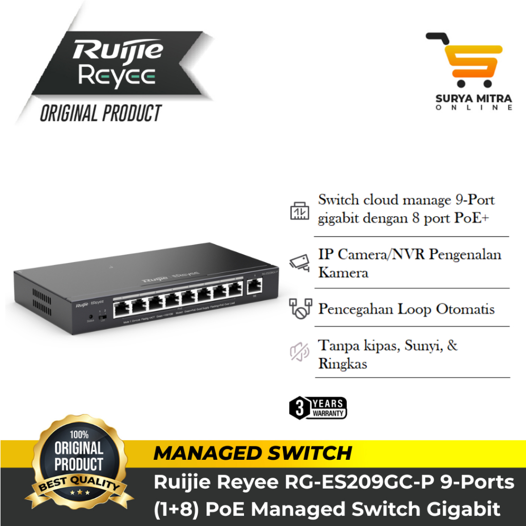 Jual Ruijie Reyee RG-ES209GC-P 9-Ports (1+8) PoE Managed Switch Gigabit ...