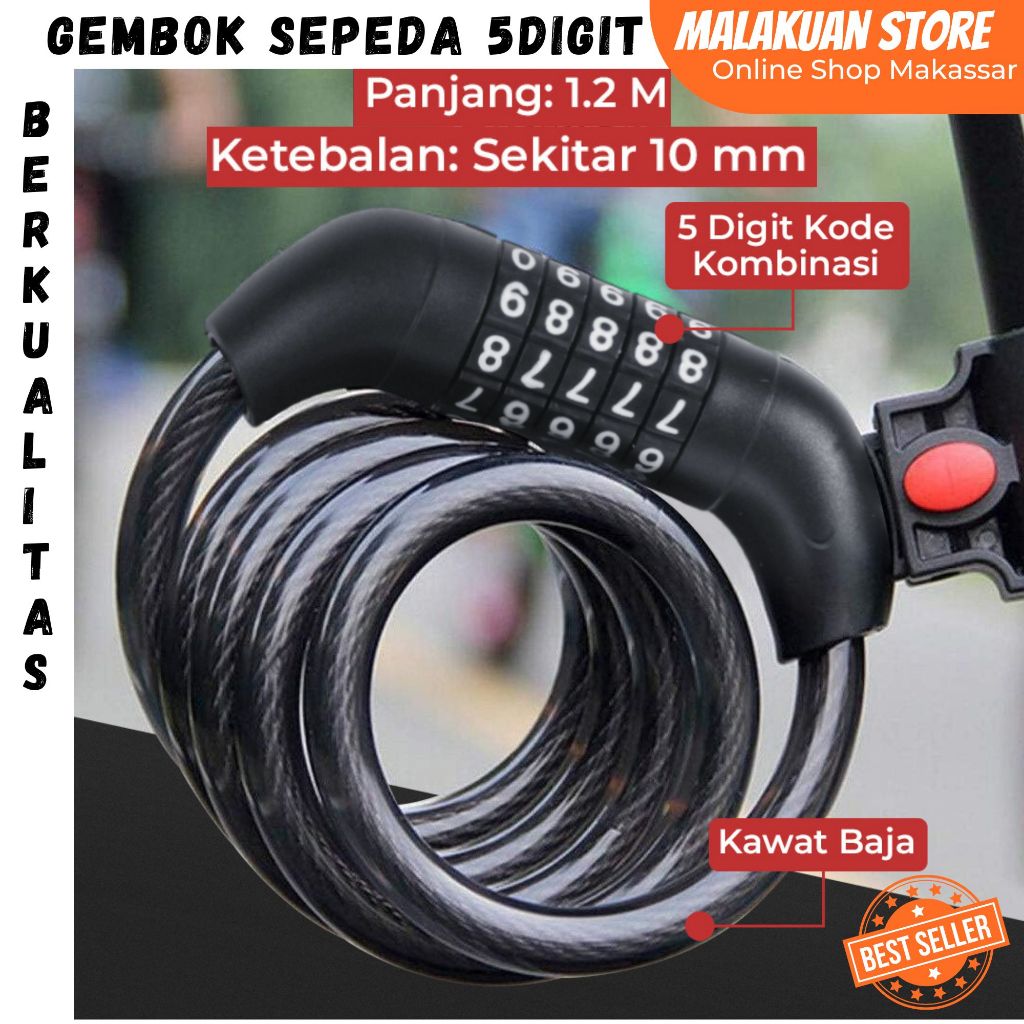 Jual Gembok Sepeda Kode Kombinasi Angka 5 Digit TaffGUARD / Gembok Kuat ...