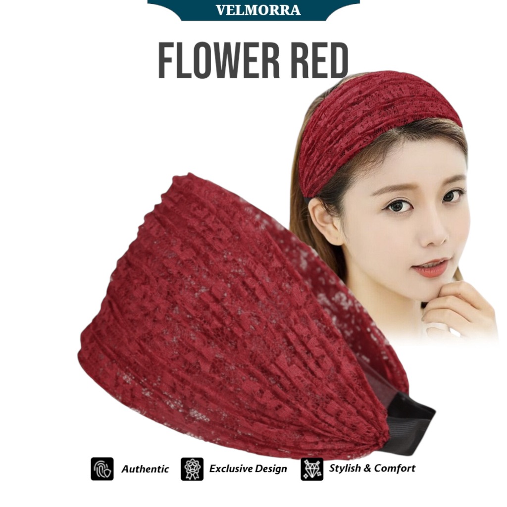 Jual [VELMORRA] Headband Levea Flower Bando Korea Bondu Brokat Mewah ...