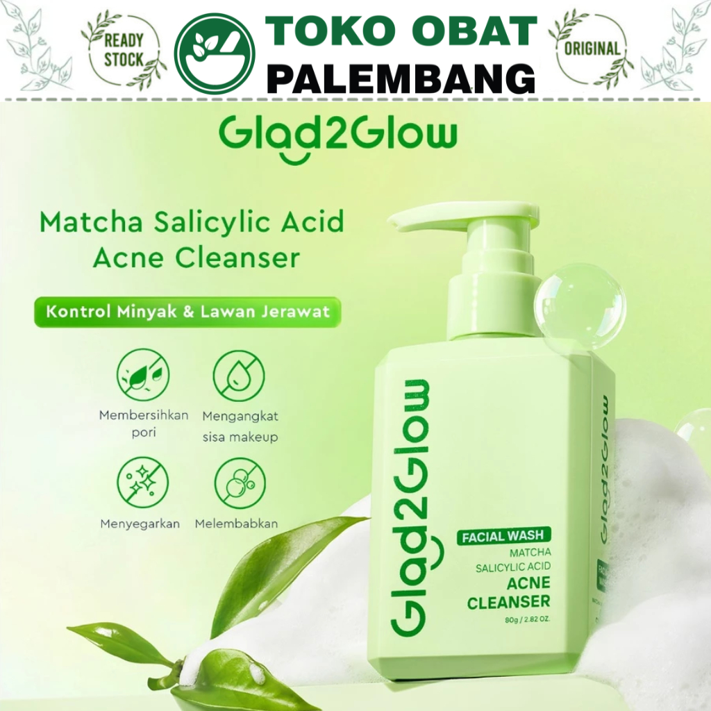Jual GLAD2GLOW MATCHA SALICYLIC ACID ACNE FACIAL CLEANSER 80ML SABUN ...