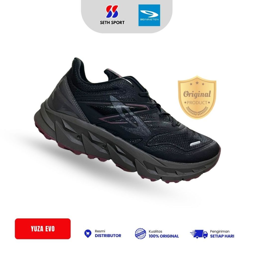 Jual Sepatu Running 910 Nineten Yuza Evo Original - Hitam/Burgundy/Abu ...