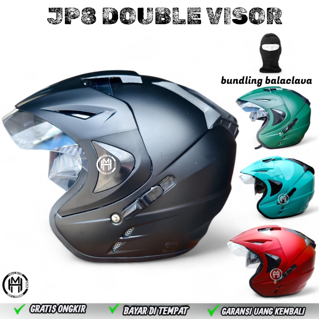 Jual HELM JP8 MODEL INK T1 HALF FACE DOUBLE VISOR|HELM DEWASA SNI ...