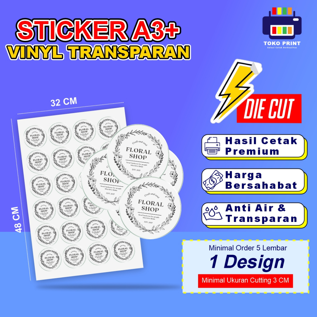 Jual Stiker Vinyl Transparan A3+ Custom Diecut - Print & Cetak Label ...