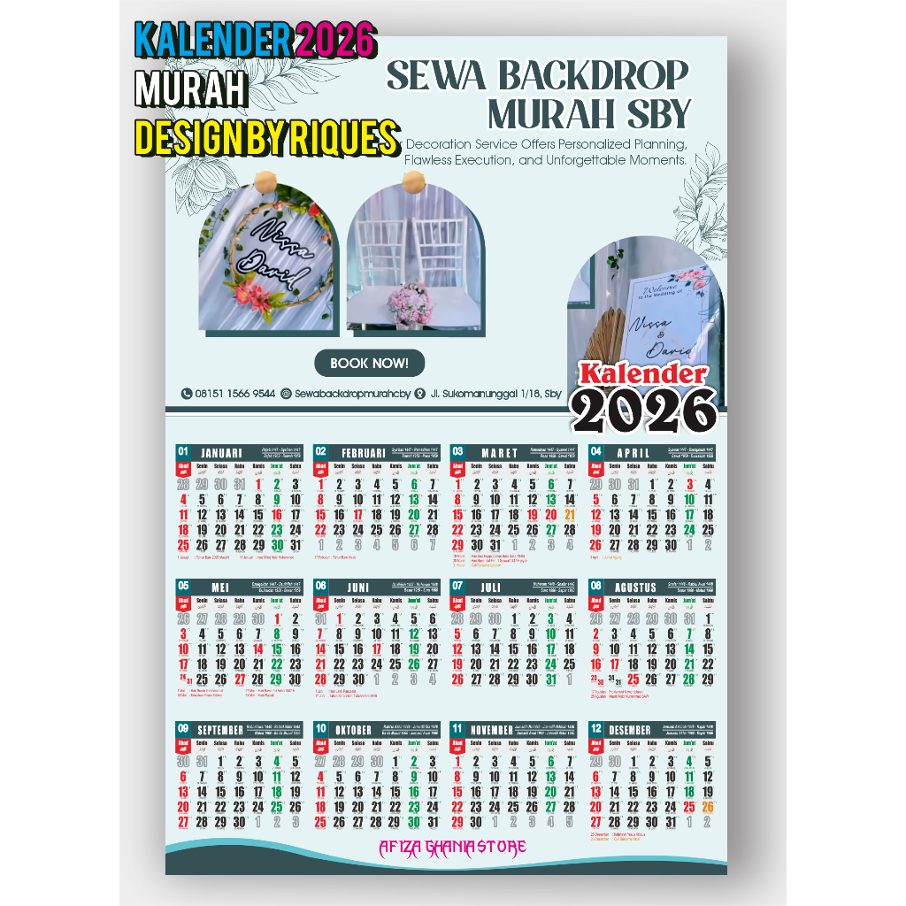 Jual KALENDER 2026 CUSTOM A3+ ISI 1 LEMBAR 12 BULAN LUBANG MATA AYAM ...