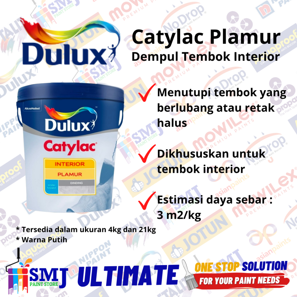 Jual DEMPUL PLAMIR TEMBOK DULUX CATYLAC INTERIOR 5 KG | Shopee Indonesia
