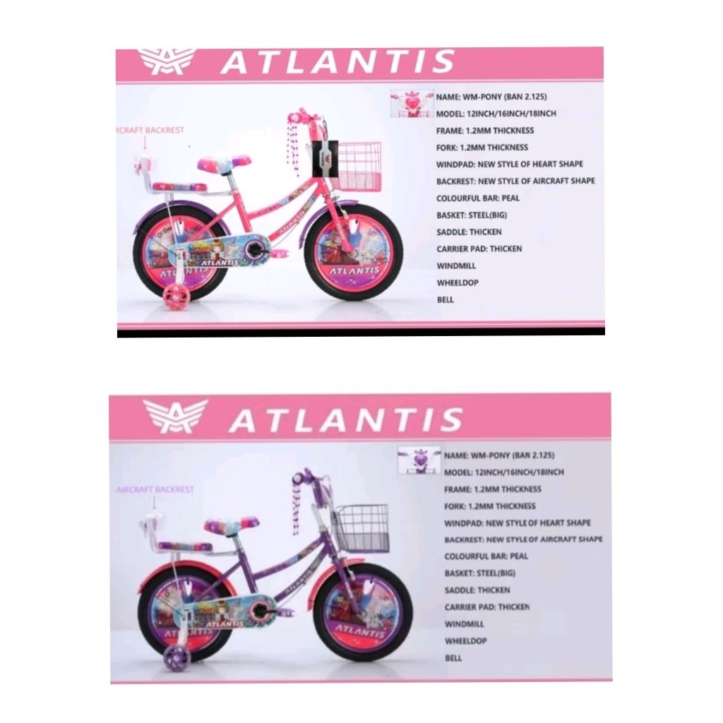 Jual sepeda anak cewek Atlantis kuda poni musik + keranjang besi 16inch ...