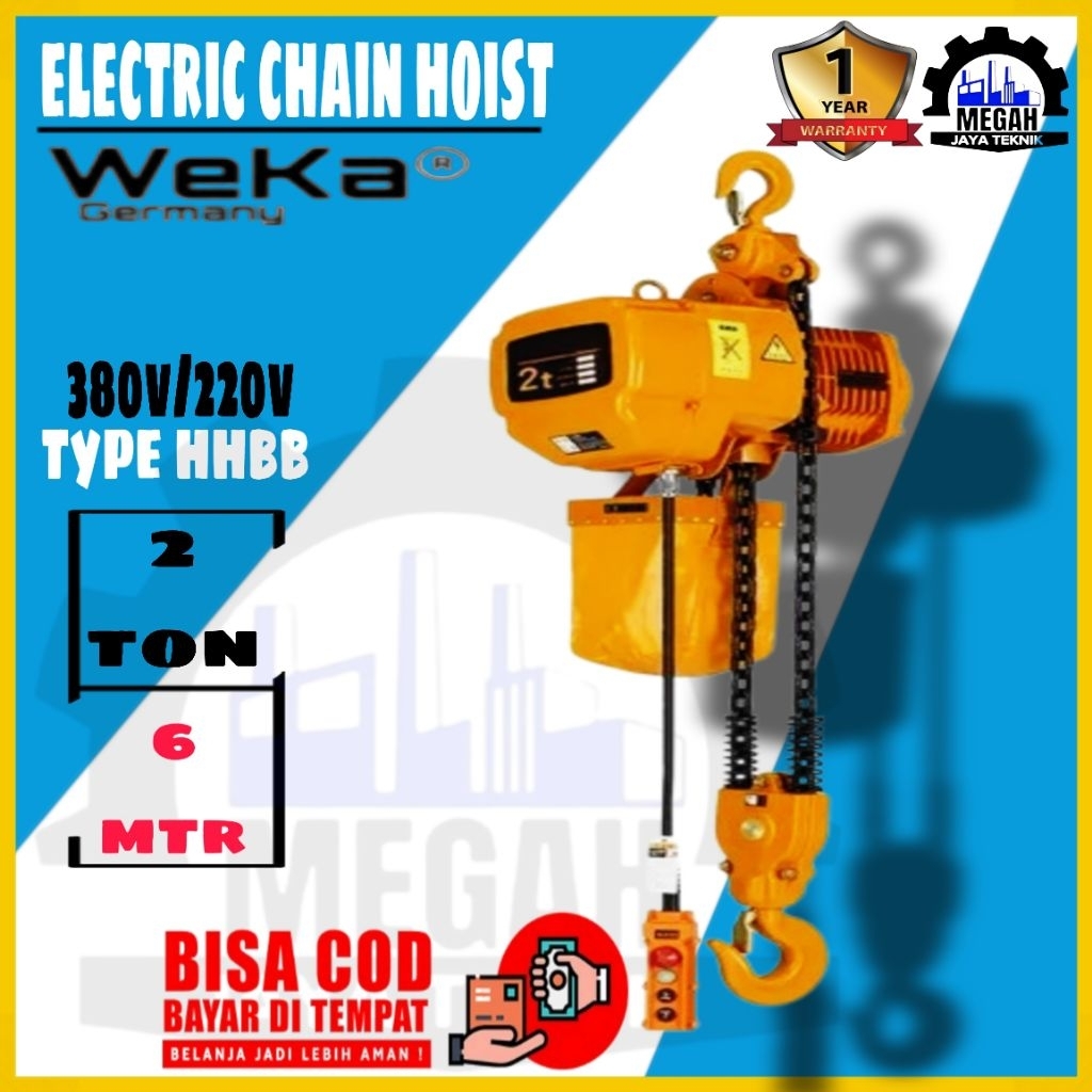 Jual ELECTRIC CHAIN HOIST KAPASITAS 2 TON × 9 METER 220V/1 PHASE WEKA GERMANY DOBLE RANTAI ...