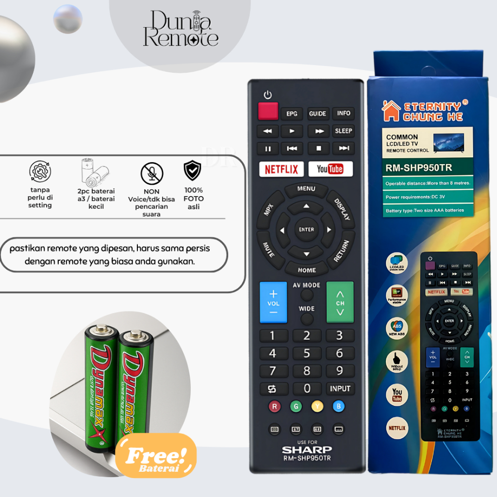 Jual Remot Remote TV Sharp Aquos Smart LED LCD 950tr pengganti ...