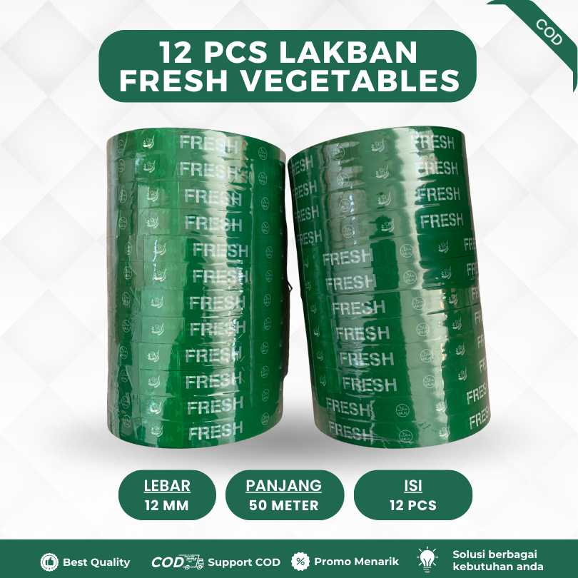 Jual ISI 12 Lakban Fresh Halal Vegetables ISI 8 - Daya Rekat Kuat 18 mm ...