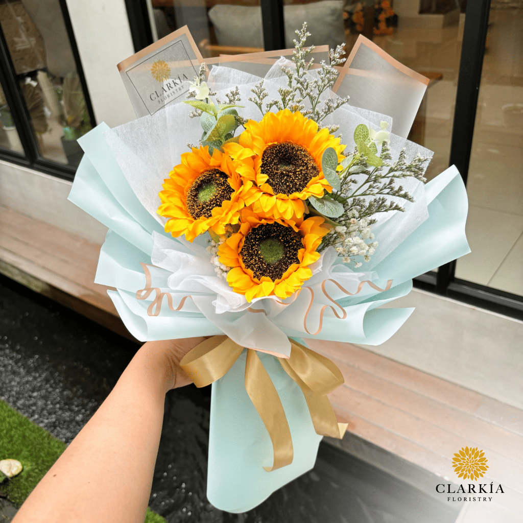 Jual Artificial 3 Sunflower Bouquet Clarkia | Buket Bunga Matahari ...