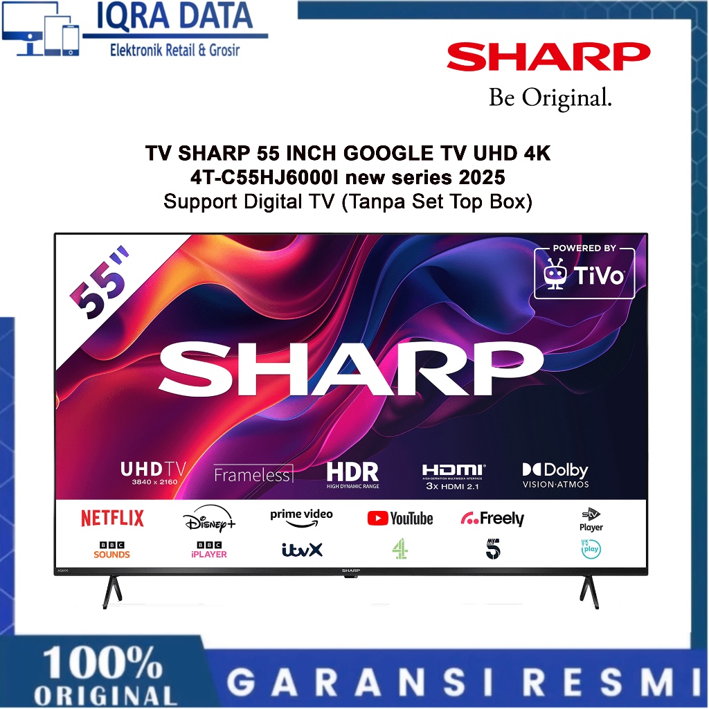 Jual TV SHARP Google 55 inch 4T-C55HJ6000I UHD 4K Frameless Google TV ...