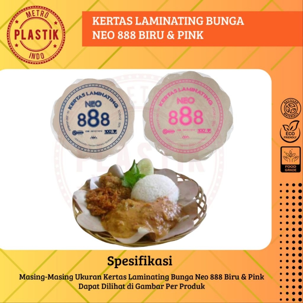 Jual Kertas Nasi Bunga Bulat NEO888 BIRU & NEO888 PINK Isi 250 Lembar ...