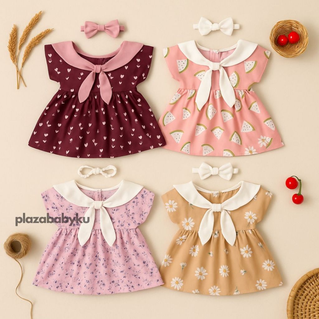 Jual PROMO 10.10 plazababyku VANYA Dress bayi motif Pita yang lucu + free headband BUBIBEE ...